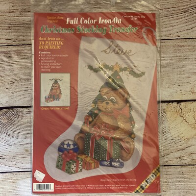 Full Color Iron On Christmas Stocking Kit Plaid Christmas Teddy Bear ...