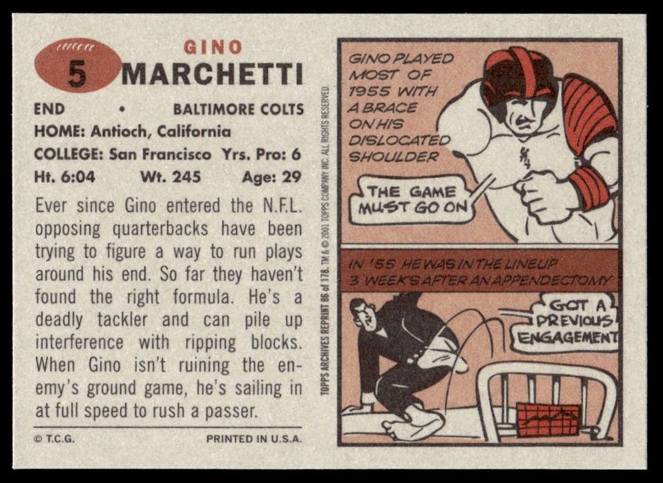 2001 Topps Archives 86 Gino Marchetti Baltimore Colts Football Card | eBay