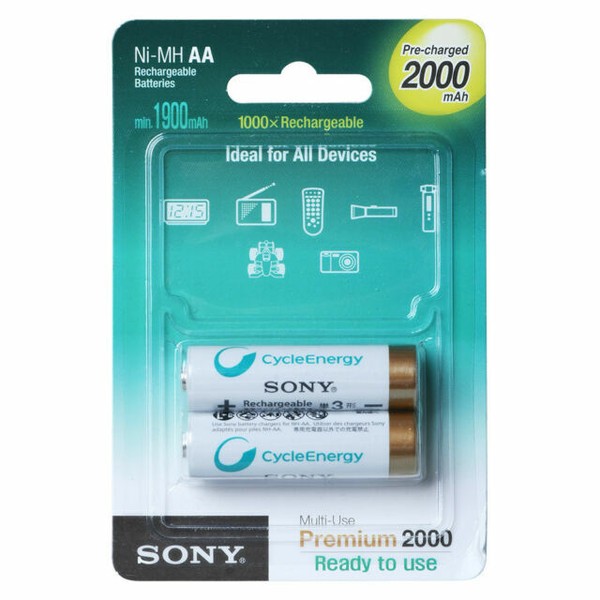 Sony Rechargeable NiMH Battery 2000 mAh AA 2 Cycle Energy Blue for sale ...