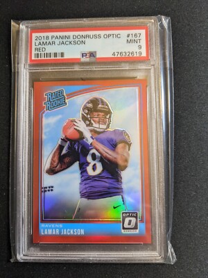 2018 Donruss Optic Lamar Jackson Rated Rookie Red /99 RC #167 PSA 9 MVP ...