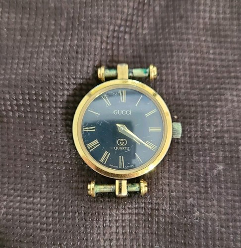 Gucci 2000M Watch Women 22mm Black Dial Gold Plated Round Roman ...