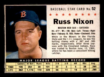 1961 Post Baseball #52 Russ Nixon EX/MT *e1 | eBay