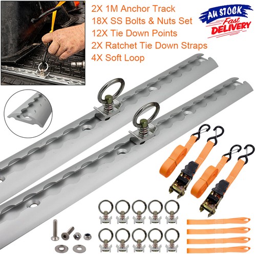 1M L Track Anchor Track Tie Down Point Rail Caravan 2 Track & 2 Ratchet ...