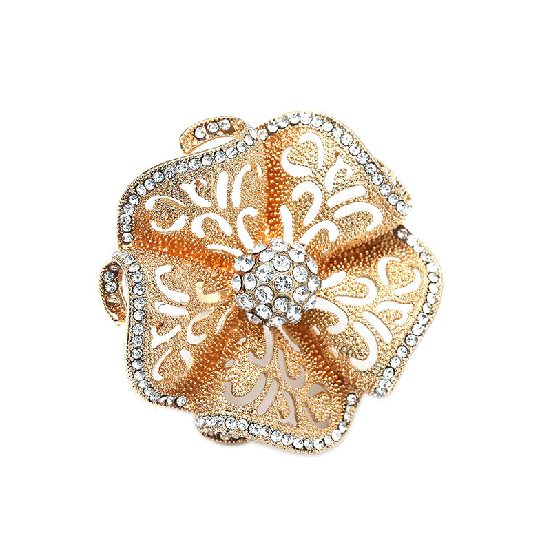 Luxury Big Flower Zircon Rings Classic Hollow Gold Color Adjustable ...