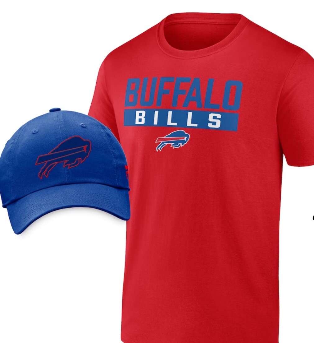 Fanatics Buffalo Bills Red Tee & Blue Adjustable Hat Bundle- Men’s ...