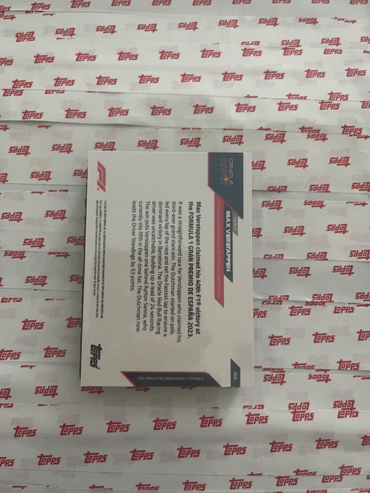 2023 TOPPS NOW Formula 1 #18 MAX VERSTAPPEN 40th F1 Win Red Parallel 78 ...