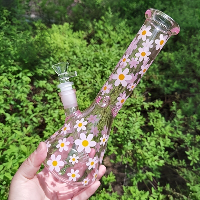 10" Pink Daisy Bong Handcraft Glass Bong Water Smoking Pipe Percolator ...