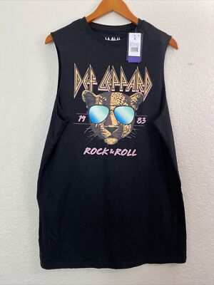 Def Leppard Graphic Tank Tee Shirt Dress Black Sz S Cat Rock and Roll ...