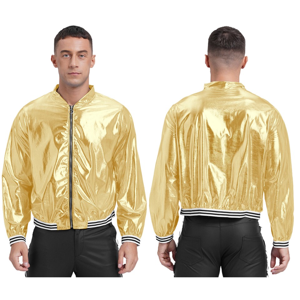 Men Jacket Party Outerwear Metallic Coat 79s Disco Costume Glitter Tops ...
