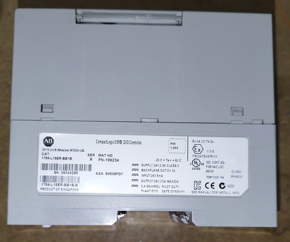 ALLEN BRADLEY COMPACTLOGIX L18ER - 1769-L18ER-BB1B -- 1769 L18ER BB1B ...