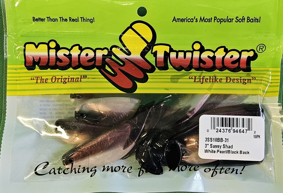 3" Mister Twister Sassy Shad 5 packages White Pearl Black Back | eBay