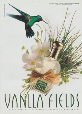 1999 Vanilla Fields Perfume - Hummingbird Flies Flowers Bottle - Print ...