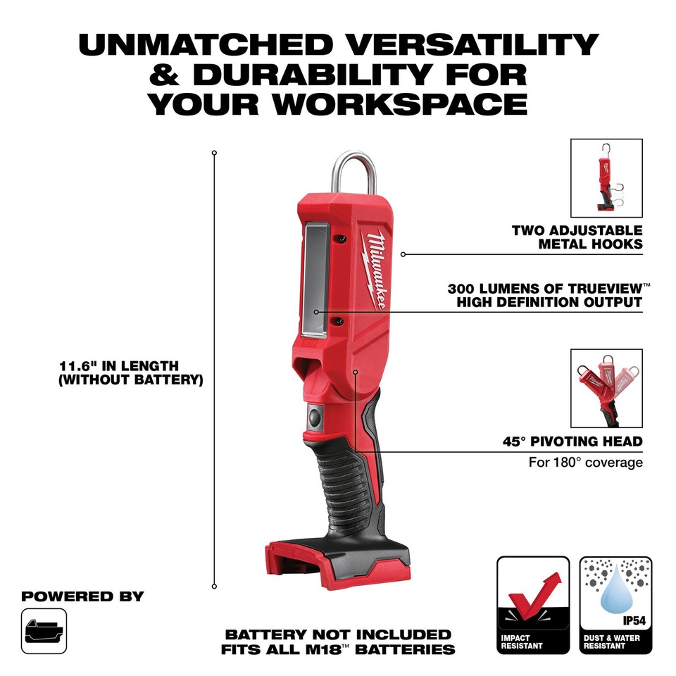 For Milwaukee 2352-20 M18 18V Rugged Compact 300-Lumens LED Stick Light ...