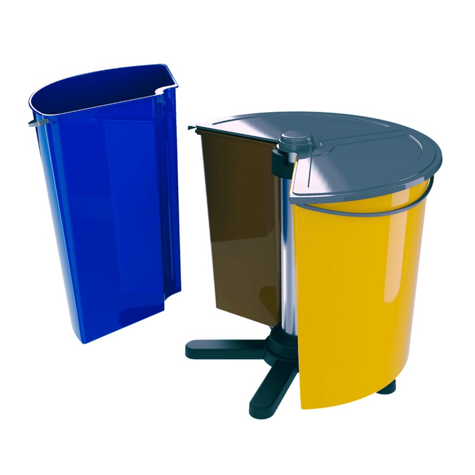 Sorting Waste Bin Set 3 Compartments Lid Rotable Round Under Cabinet ...