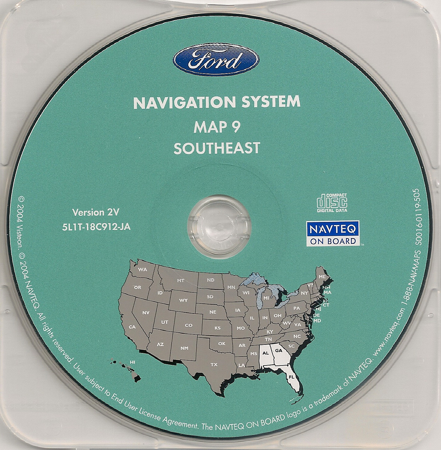 03 04 05 06 Ford Expedition Navigation CD Map Southeast Cover: AL GA FL ...