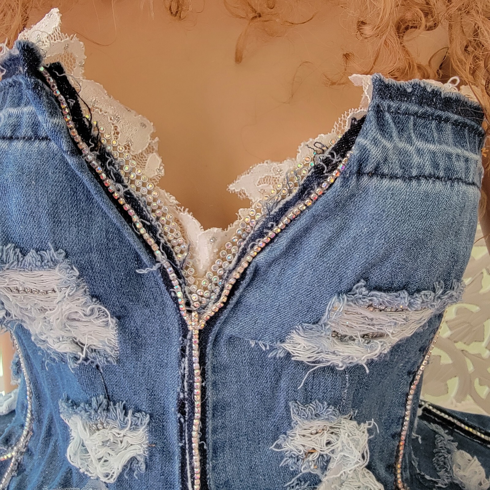 "MOREA" DENIM & DIAMONDS BONED CORSET LACE TULLE BRIDAL WEDDING ...