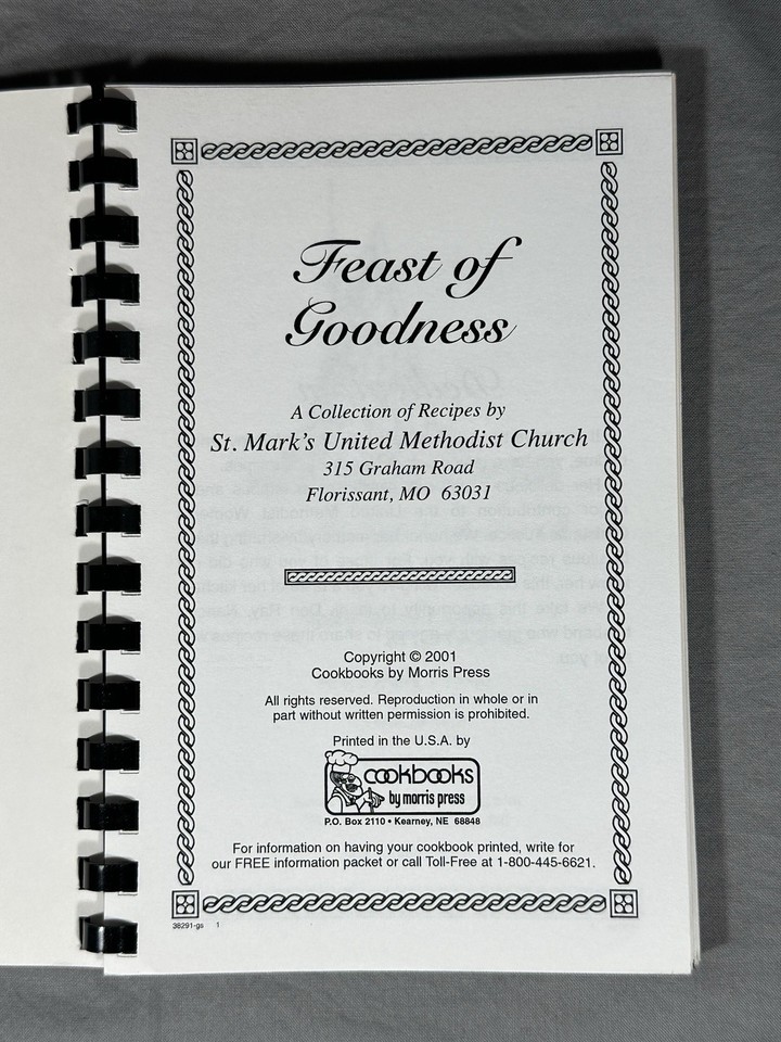 2001 St. Mark's United Methodist Church Spiral Recipe Cook Book St ...