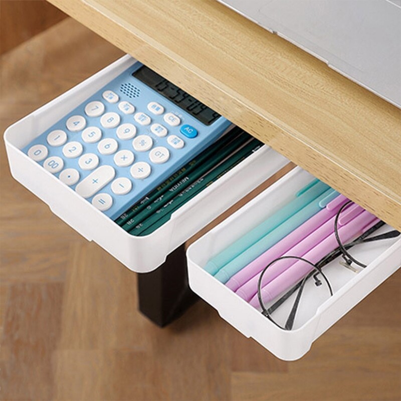 Invisible Drawer Storage Box with Lid Pull Out Under Desk Mini Drawer ...