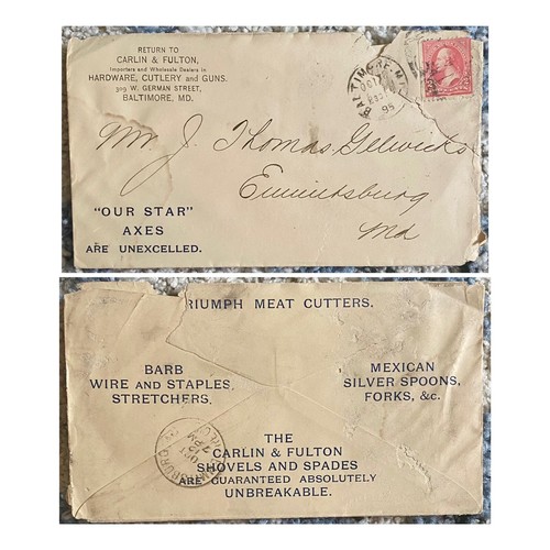 1895? 2c Carlin Fulton Hardware Cutlery Guns ADV Baltimore to ...