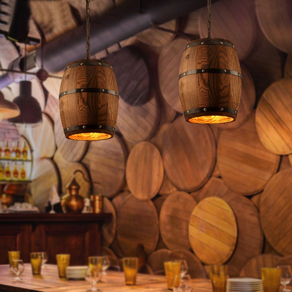 Hanging Light Wine Wood Barrel Pendant Light Fixture Ceiling Lamp Bar ...