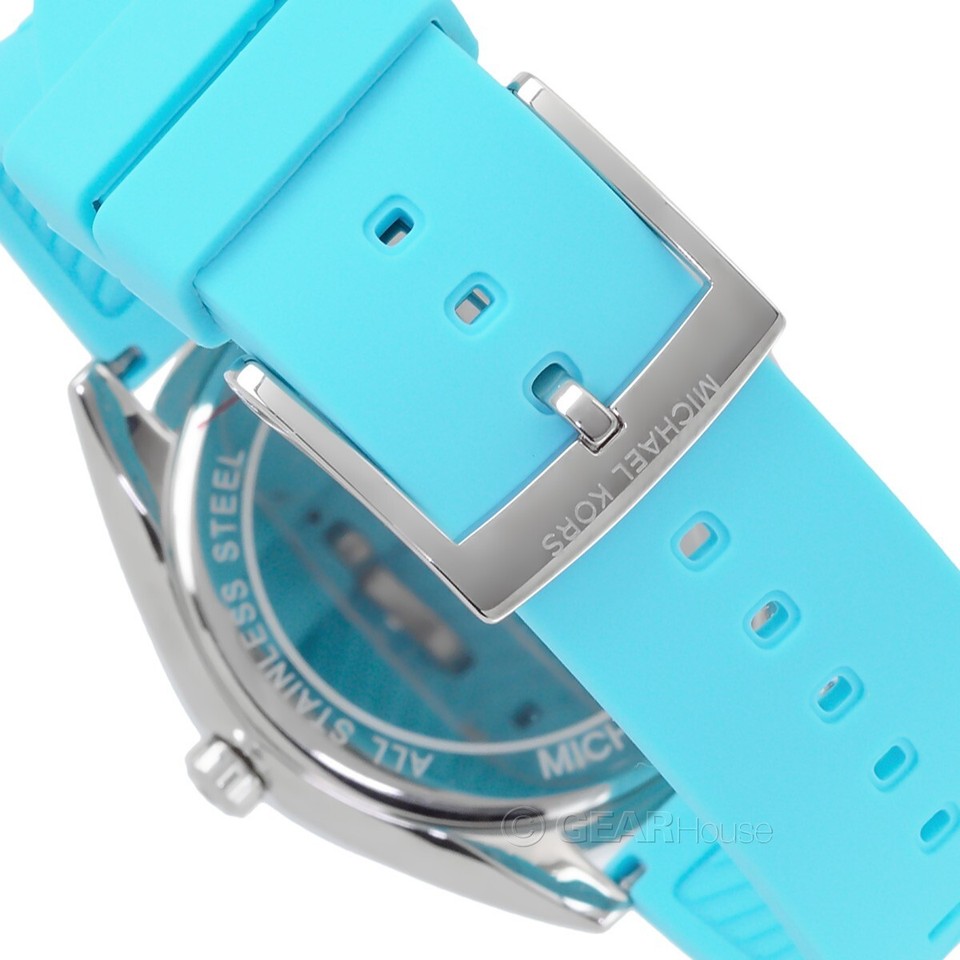 Michael Kors Womens Janelle Watch, Silver MK Logo Dial, Aqua Blue ...