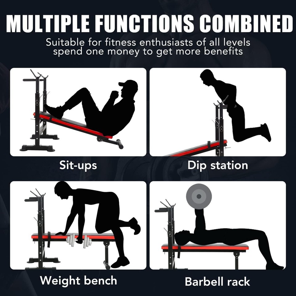 Adjustable Weight Bench with Barbell Rack,Bench Press Folding Workout ...