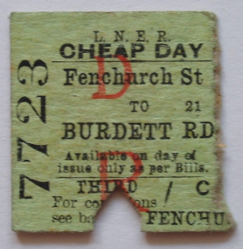 LNER: Fenchurch St. - Burdett Rd. Ticket Half. 7723. | eBay UK