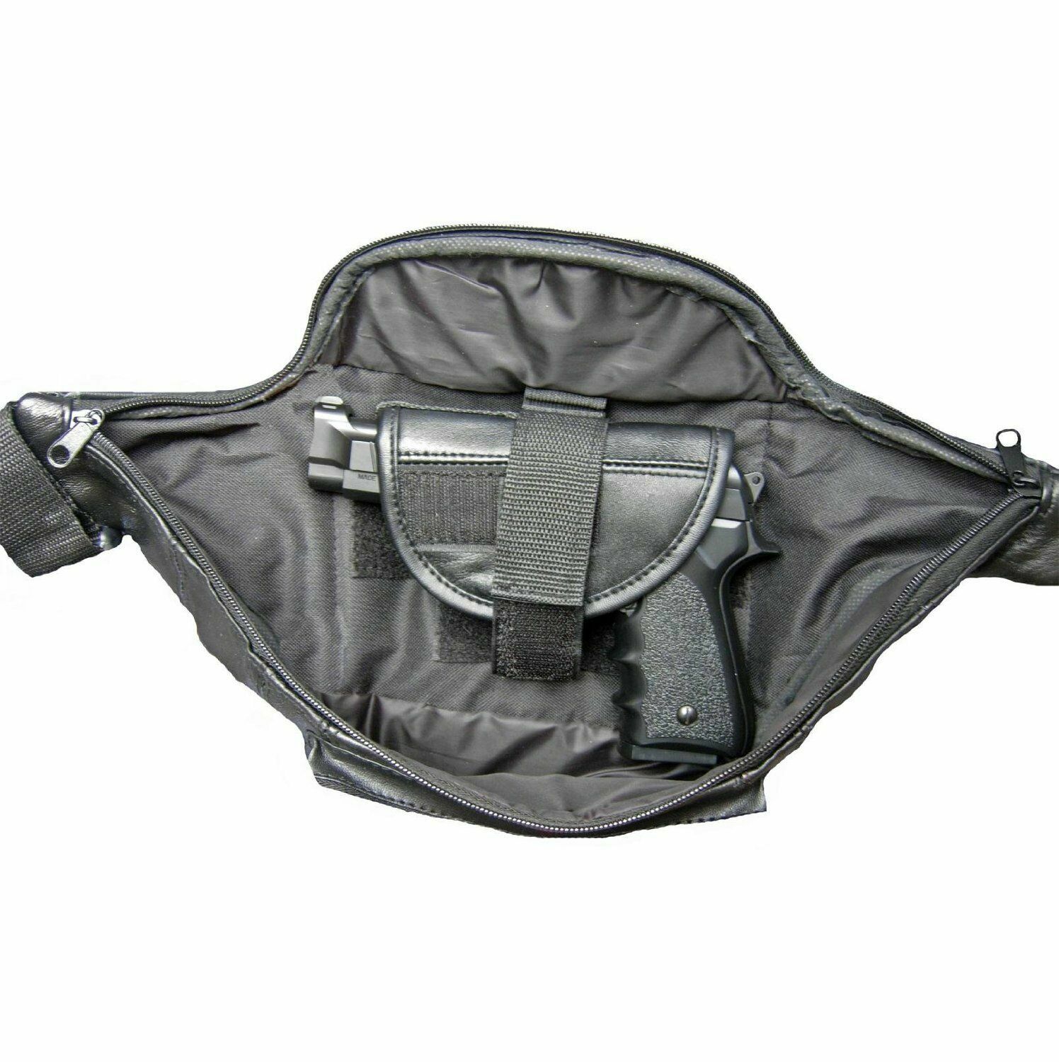 Black Leather Concealed Carry Weapon Fanny Pack Pistol Handgun Waist ...