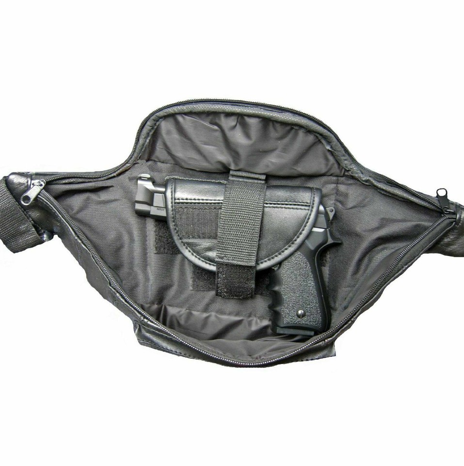 Black Leather Concealed Carry Weapon Fanny Pack Pistol Handgun Waist ...