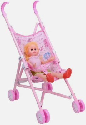 Kids Buggy Stroller Pushchair Childrens Baby Doll & Pram Ages 3+ Pink ...