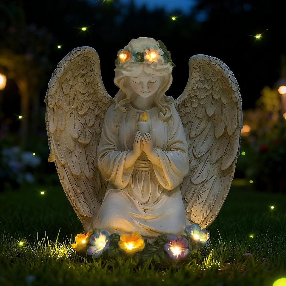 Garden Angel Statues for Outside, Solar Praying Angels Outdoor Statue ...