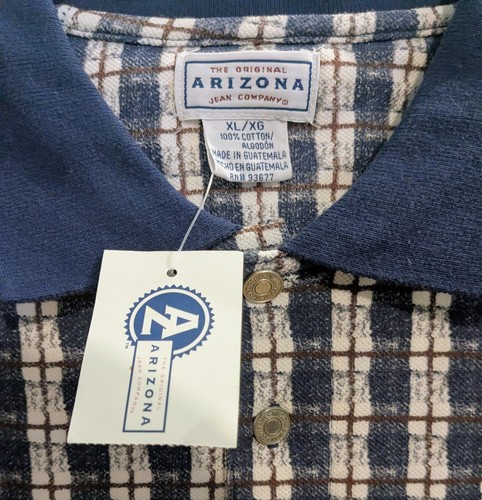 Arizona Jean Company Men’s Polo Shirt Size XL Blue Tan Check NWT Short ...