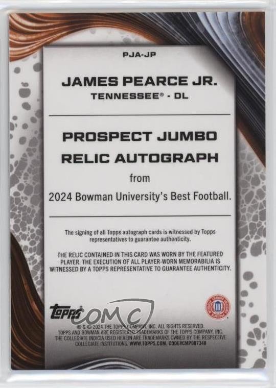 2024 Bowman U Prospect Jumbo Relic Auto James Pearce Jr #PJA-JP Auto | eBay