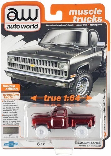 Auto World ULTRA RED 1981 Chevy Silverado Stepside 1:64 Muscle Trucks ...