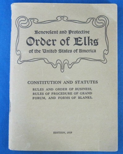 Antique Order Of Elks Constitution And Statutes Booklet Paper Ephemera ...