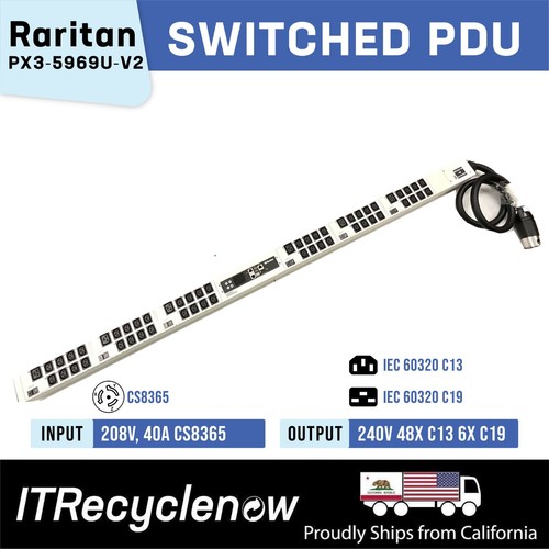 CS8365 3P+G Switched PDU 6x C19 48x C13 240V 14.4kVA Raritan White Zero ...