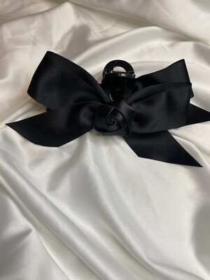 Rose Flower hair Large clip Hair Claw clamp Satin Bow Barrette Black | eBay