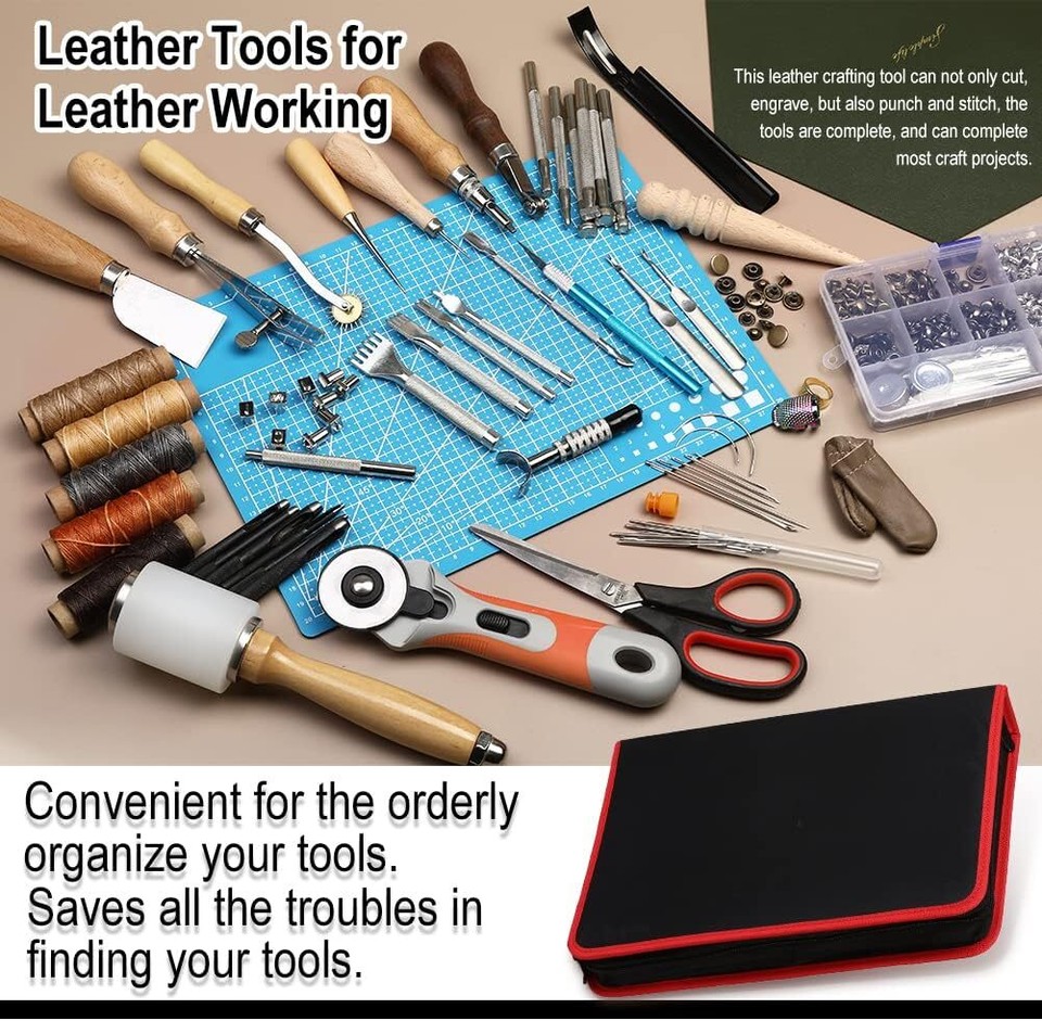 264pcs Leather Craft Tool Kit Sewing Punch Carving Stitching Hand ...