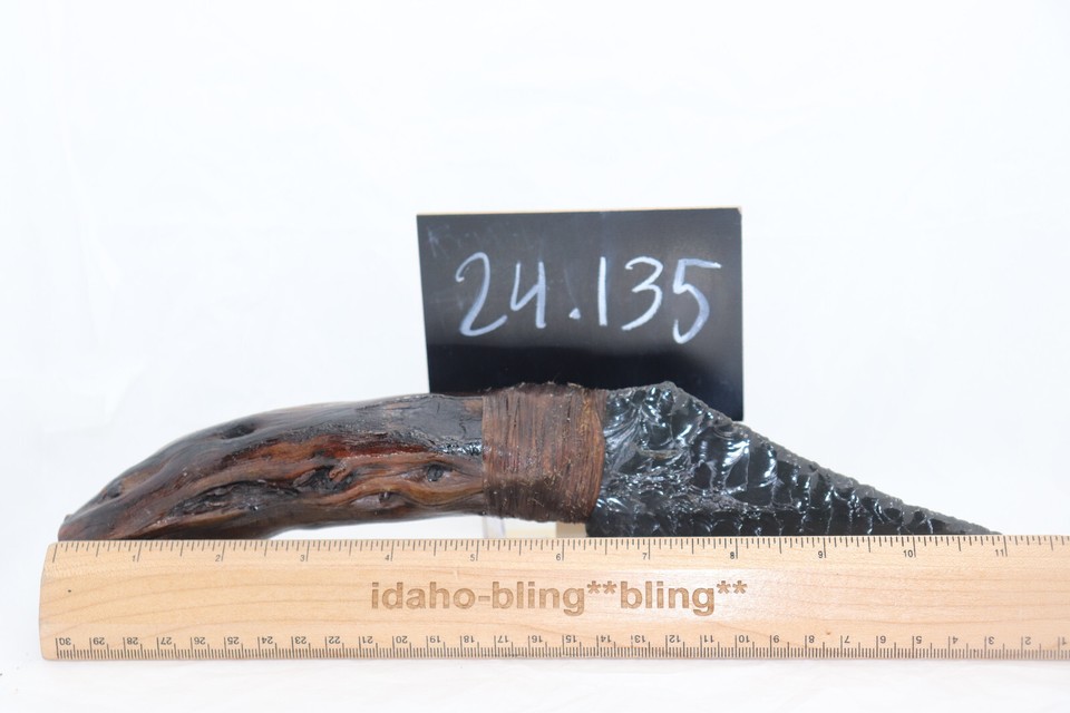 Flint Knapped Obsidian Knife Blade-Burnt Western Sagebrush Handle ...