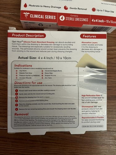 2 Boxes Of 4 Neo G Opti-Heal WoundCare Silicone Foam Absorbent Dressing ...