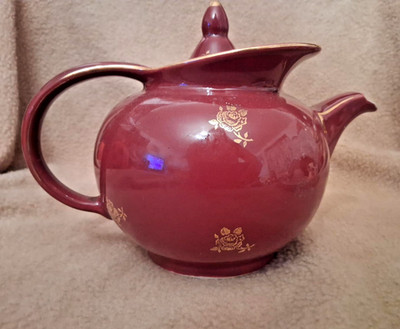 Vintage HALL Maroon Teapot w/ Gold Roses~6 Cup Teapot ~0693 | eBay