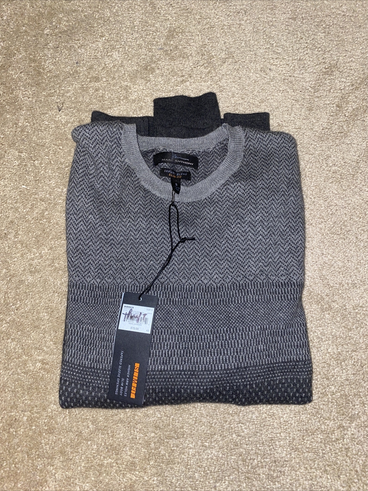 Mens Marc Anthony Sweater Merino Wool & Cashmere Shades of Gray Sweater ...