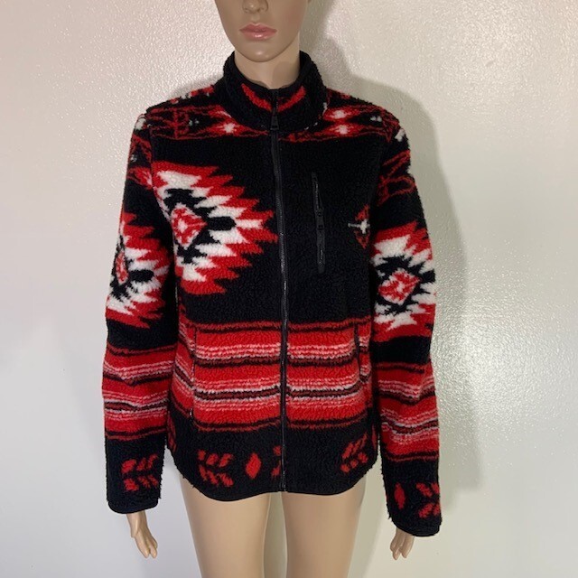 Lauren Ralph Lauren Black Red Aztec Western Fleece Zi… - Gem
