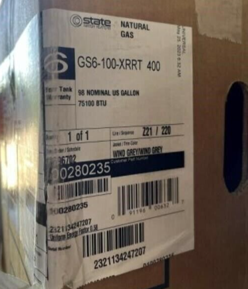 STATE GS6-100XRRT 400 98 GALLON NATURAL GAS WATER HEATER 75100 BTU NEW ...