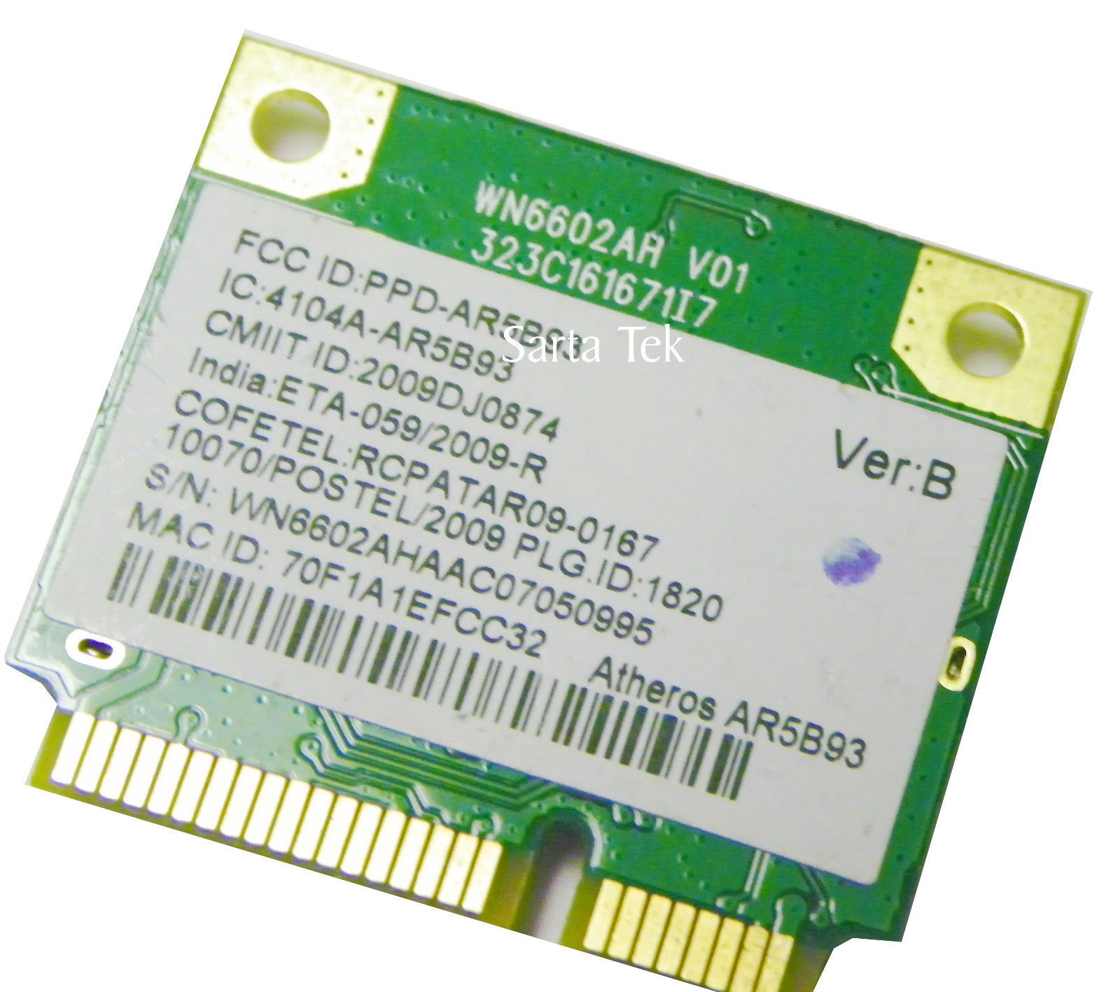 Atheros Wi-fi 802.11 G/n PCIe MiniCard for Laptops WN6602AH Ar5b93 for ...