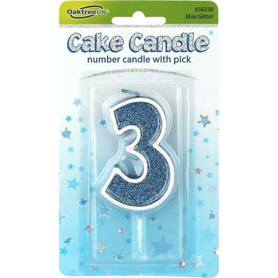 Blue Sparkling Fizz Number 3 Three Cake Candle 3rd Birthday Party ...