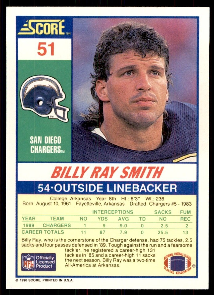 1990 Score Billy Ray Smith San Diego Chargers #51 | eBay