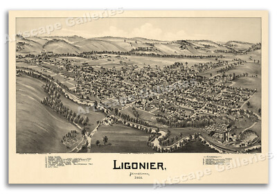 1900 Ligonier Pennsylvania Vintage Old Panoramic City Map - 24x36 | eBay