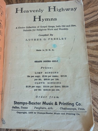 1956 Heavenly Highway Hymns, Shape Notes - Stamps-Baxter Music ...