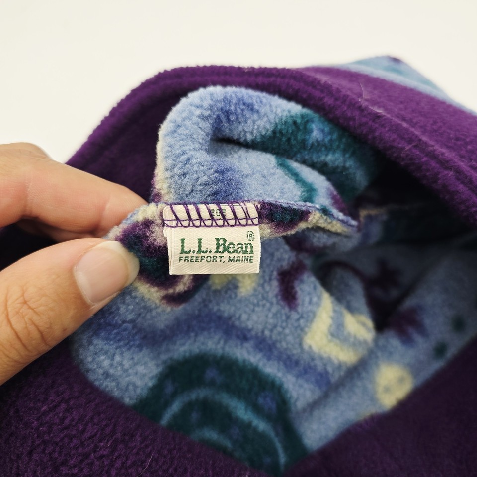 Vintage 90s LL Bean Beanie Fleece Hat Blue Purple Frog Ear Flaps ...